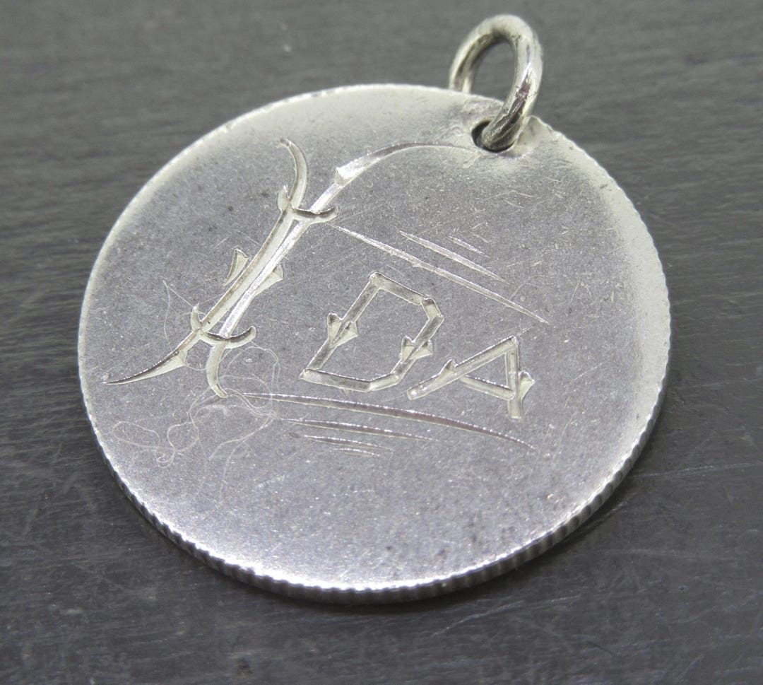 Antique Sterling Love Token Charm or Pendant, Engraved Ida Name ...