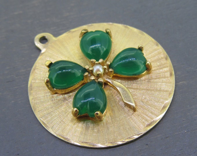 Vintage 14k Gold Four Lead Clover Charm or Small Pendant With Green ...