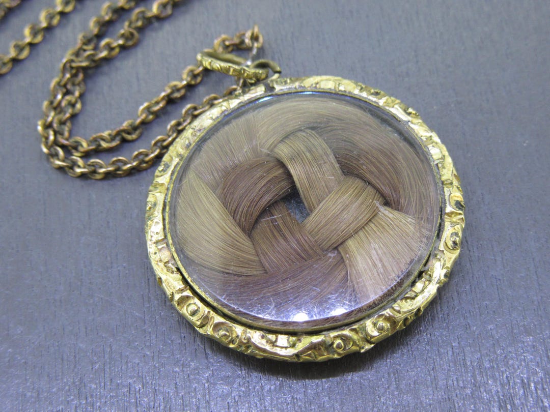 Antique Blonde Woven Hair Pendant Necklace With 17" Gold Filled Chain ...