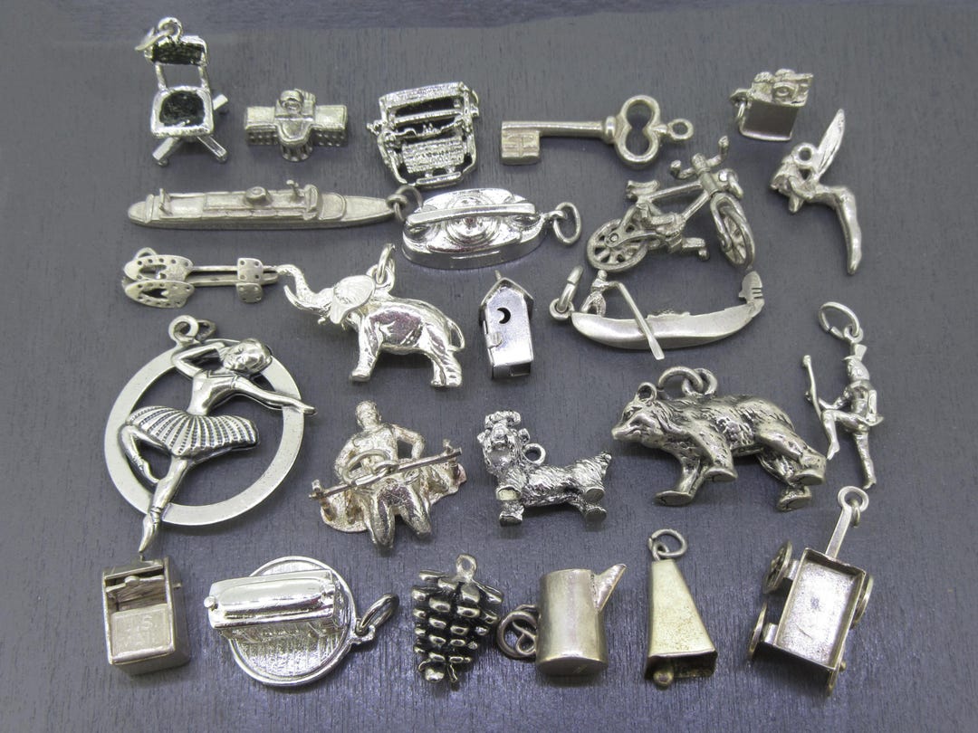 CHOICE Vintage Sterling Bracelet Charm, Ice Skates, Elephant, Bear, Dog ...