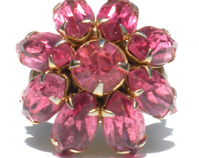 Bright Pink Rhinestone Ring on Gold Tone Adjustable Band Size - Etsy