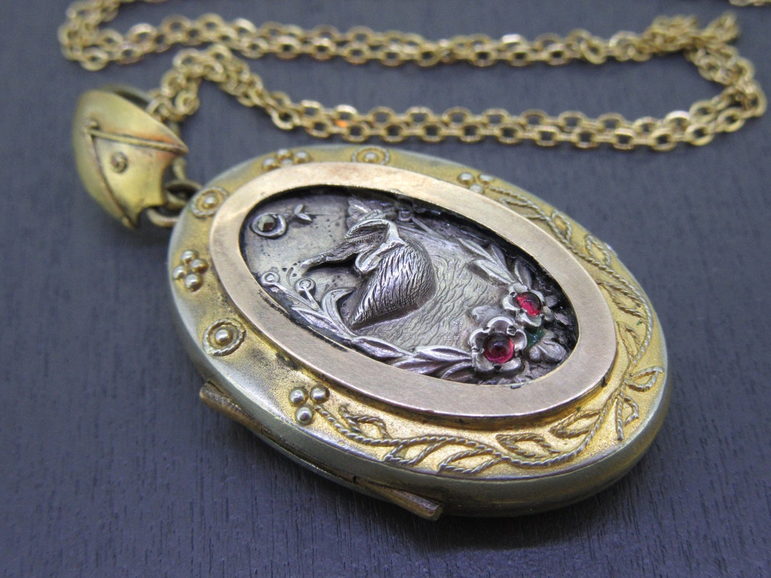 Antique Oval Bird Locket Necklace With Flowers, 18 Chain - Etsy