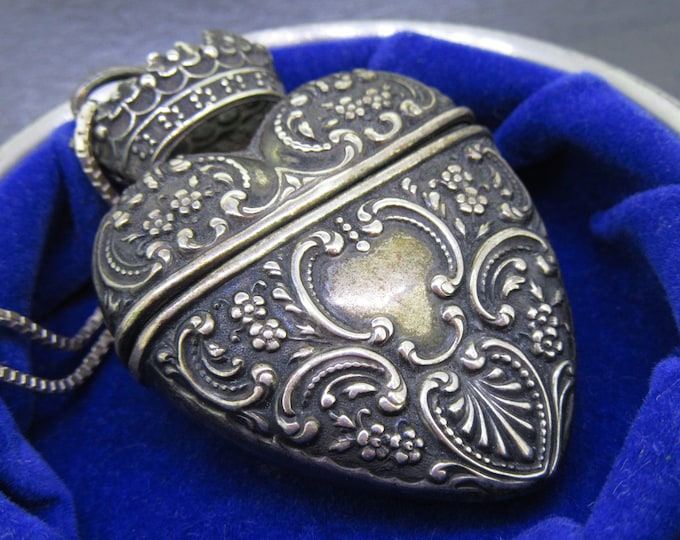 Antique Foster & Bailey Sterling Crown Heart Pendant Necklace With ...