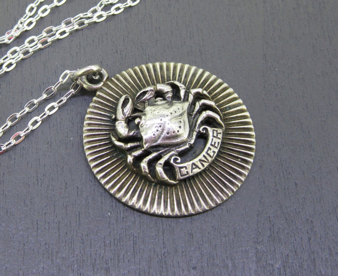 Vintage Cini Sterling Cancer Zodiac Pendant Necklace With 18 Sterling ...