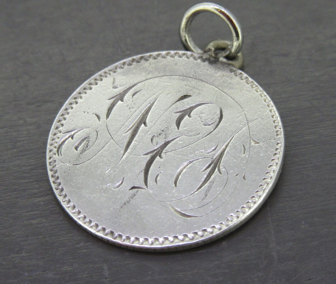 1875 Antique Sterling Love Token Charm or Pendant, Monogrammed NE Love ...