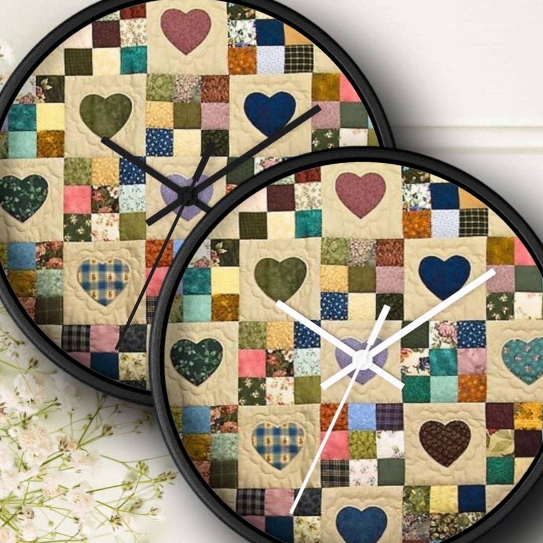 Sewing Timepiece Wall Clock - Realistic Quilted Print - Country ...