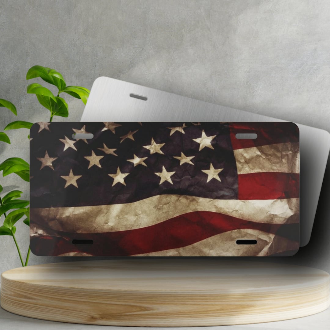 Rustic American Flag Vanity Plate - USA Flag License Plate, Brushed ...