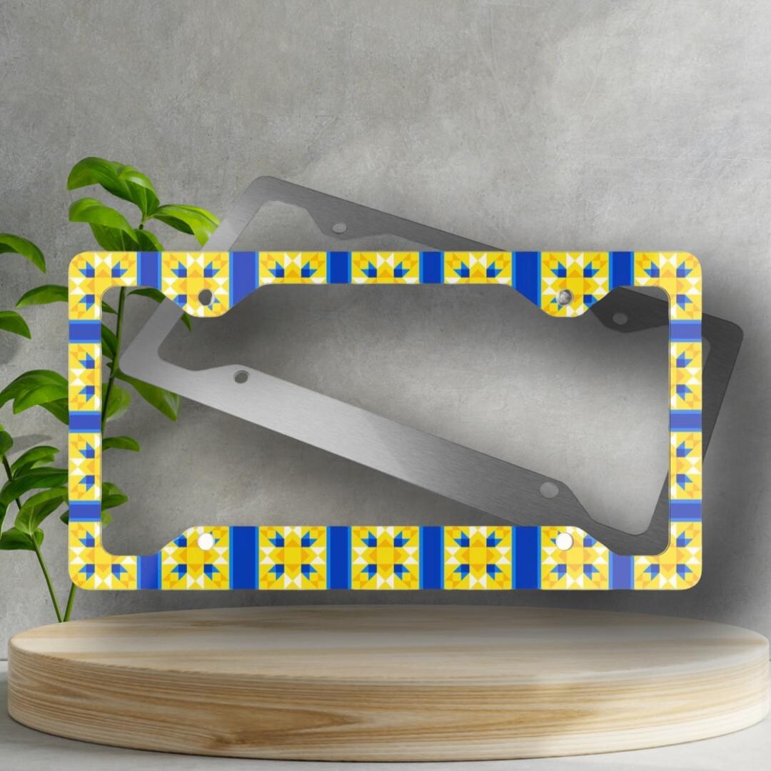 Yellow & Blue Quilt Block License Plate Frame - Novelty License Plate ...
