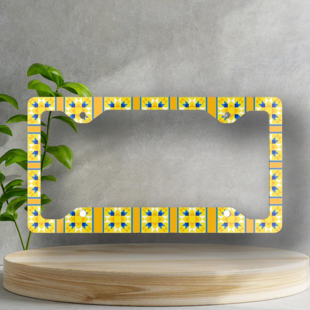 Yellow Quilt Block License Plate Frame - Novelty License Plate Cover ...