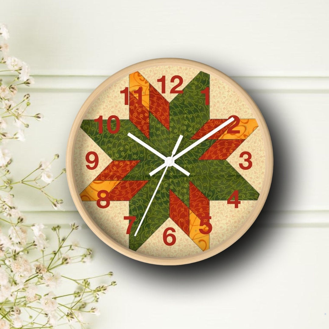 Holiday Quilt Design Clock Farmhouse Wooden Clock, Quilt Wall Decor ...