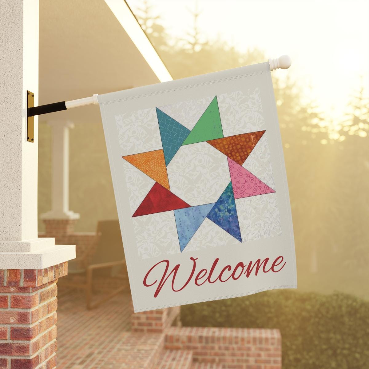 Red Quilt Block Welcome Banner or Flag - Quilt Garden Banner - Indoor ...