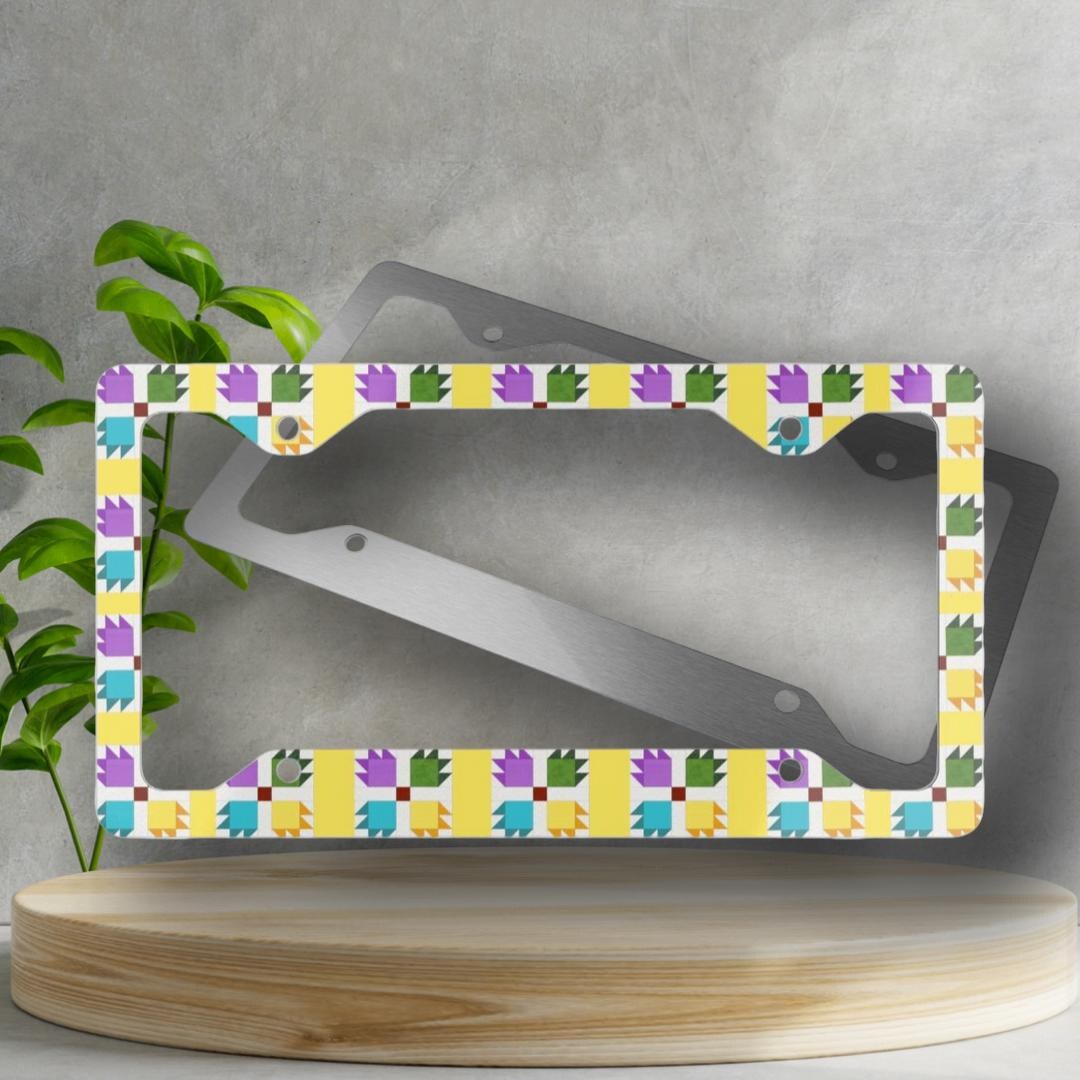 Yellow Quilt Block License Plate Frame - Novelty License Plate Cover ...
