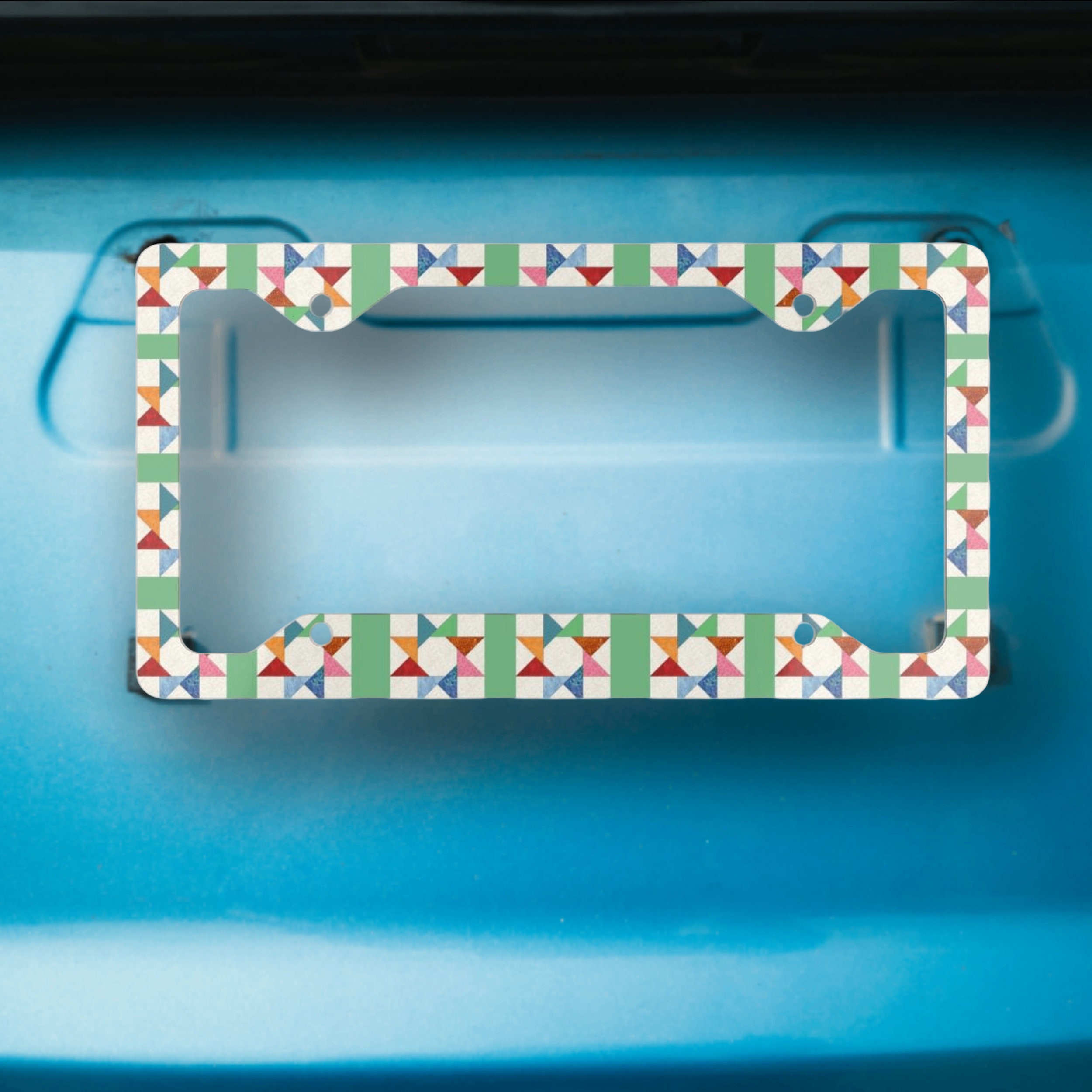 Green Quilt Block Printed Metal License Plate Frame - Novelty License ...