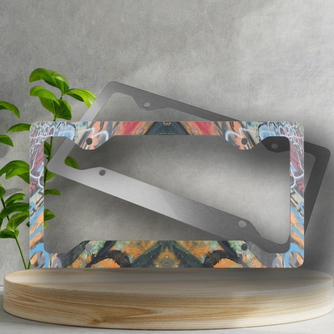 Orange Graffiti Metal License Plate Frame - Novelty License Plate Cover ...