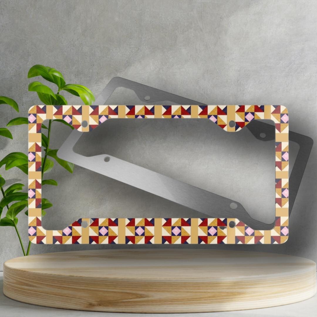 Gold Geometric Quilt Block License Plate Frame - Cottage Core Novelty ...