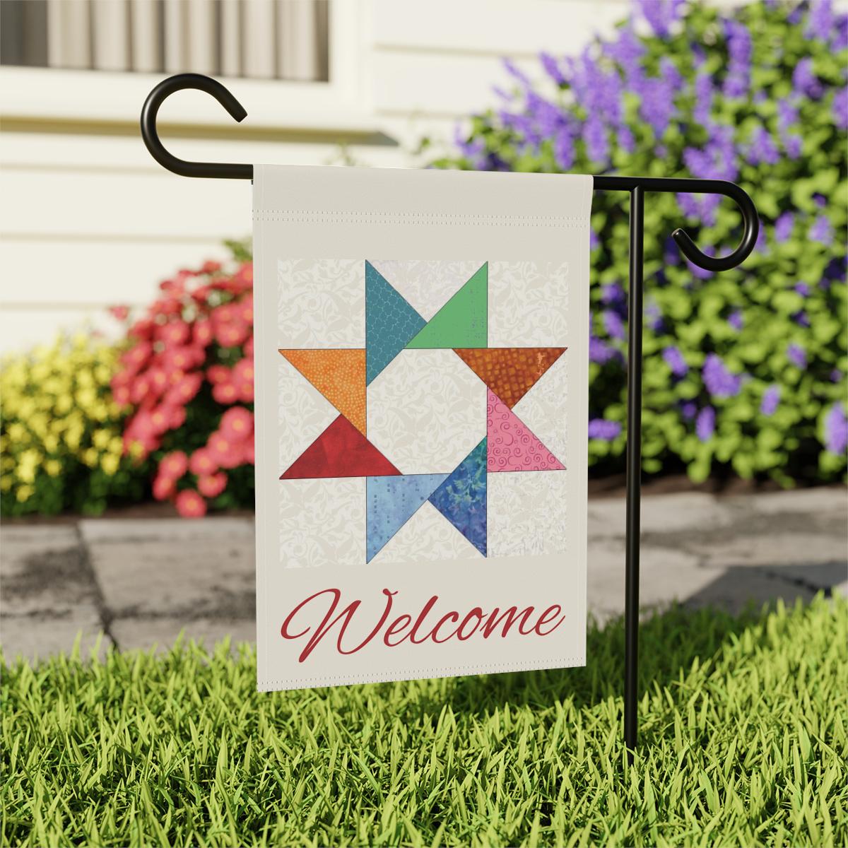 Red Quilt Block Welcome Banner or Flag - Quilt Garden Banner - Indoor ...