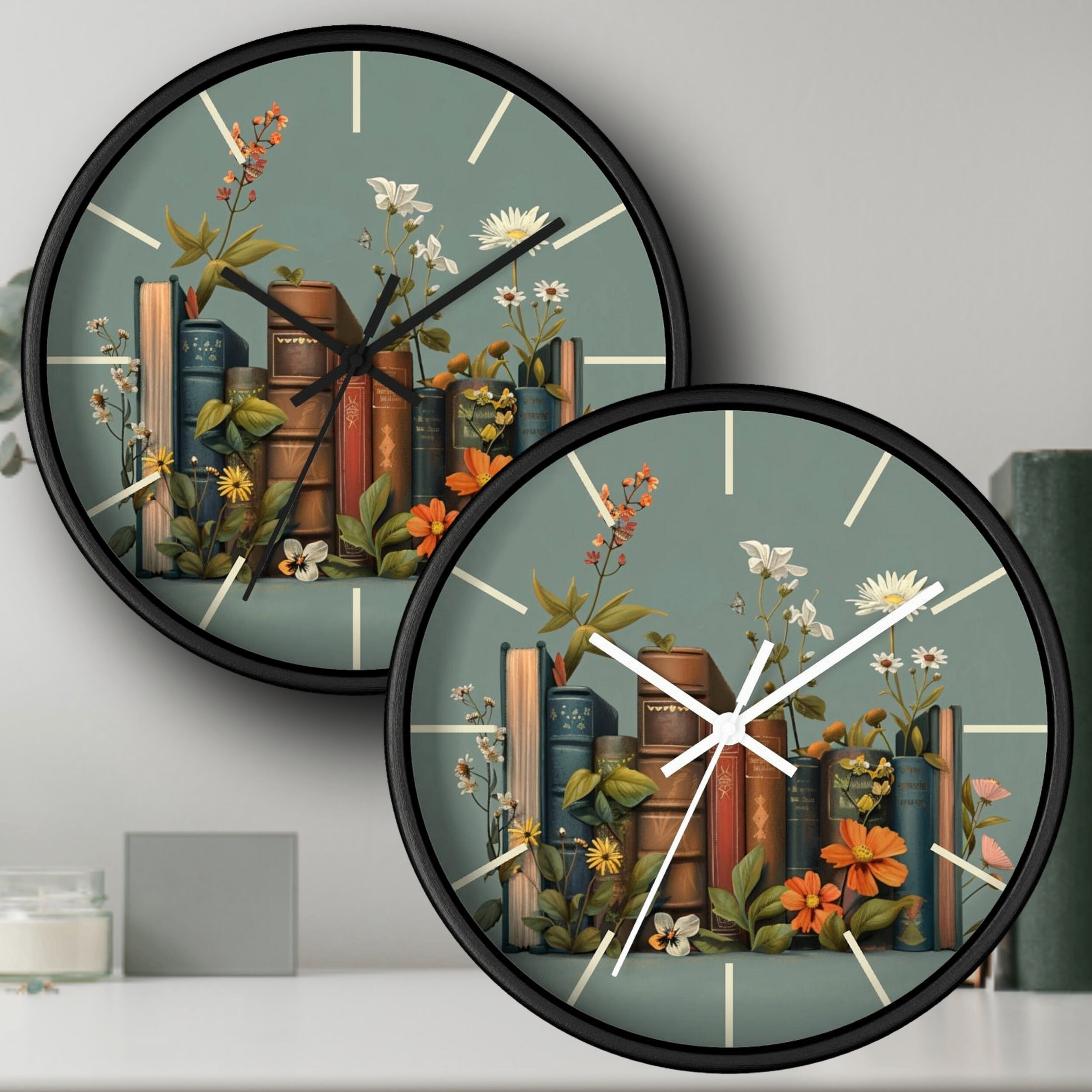 Whimsical Wildflower Wall Clock Flowers & Books Clock, Literature Wall ...