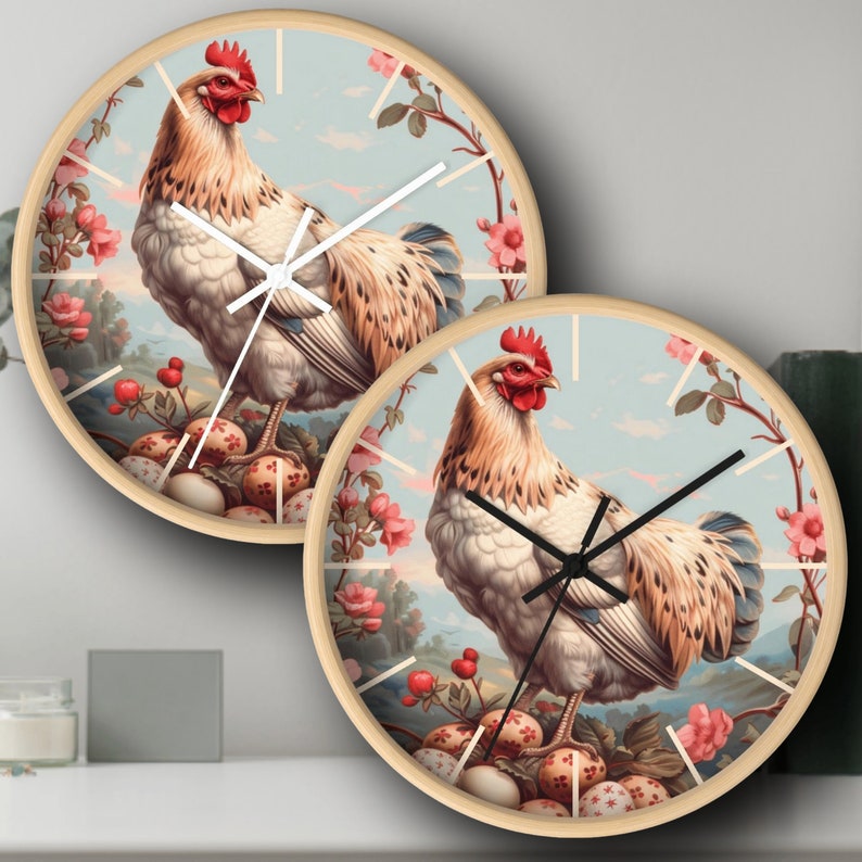 Elegant Hen Wall Clock - Rustic Chicken Home Decor, Farmhouse Wall ...