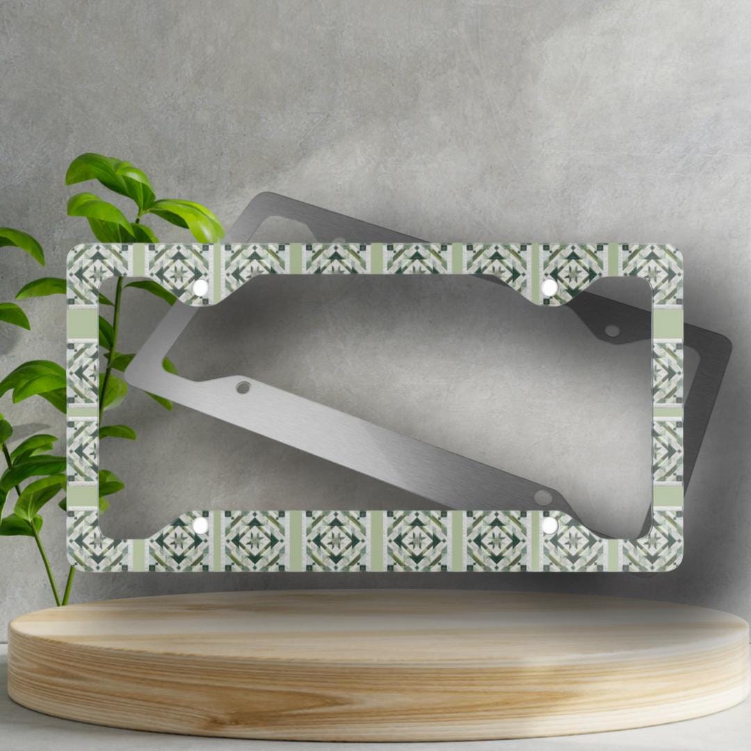 Green & White Quilt Block License Plate Frame - Novelty License Plate ...