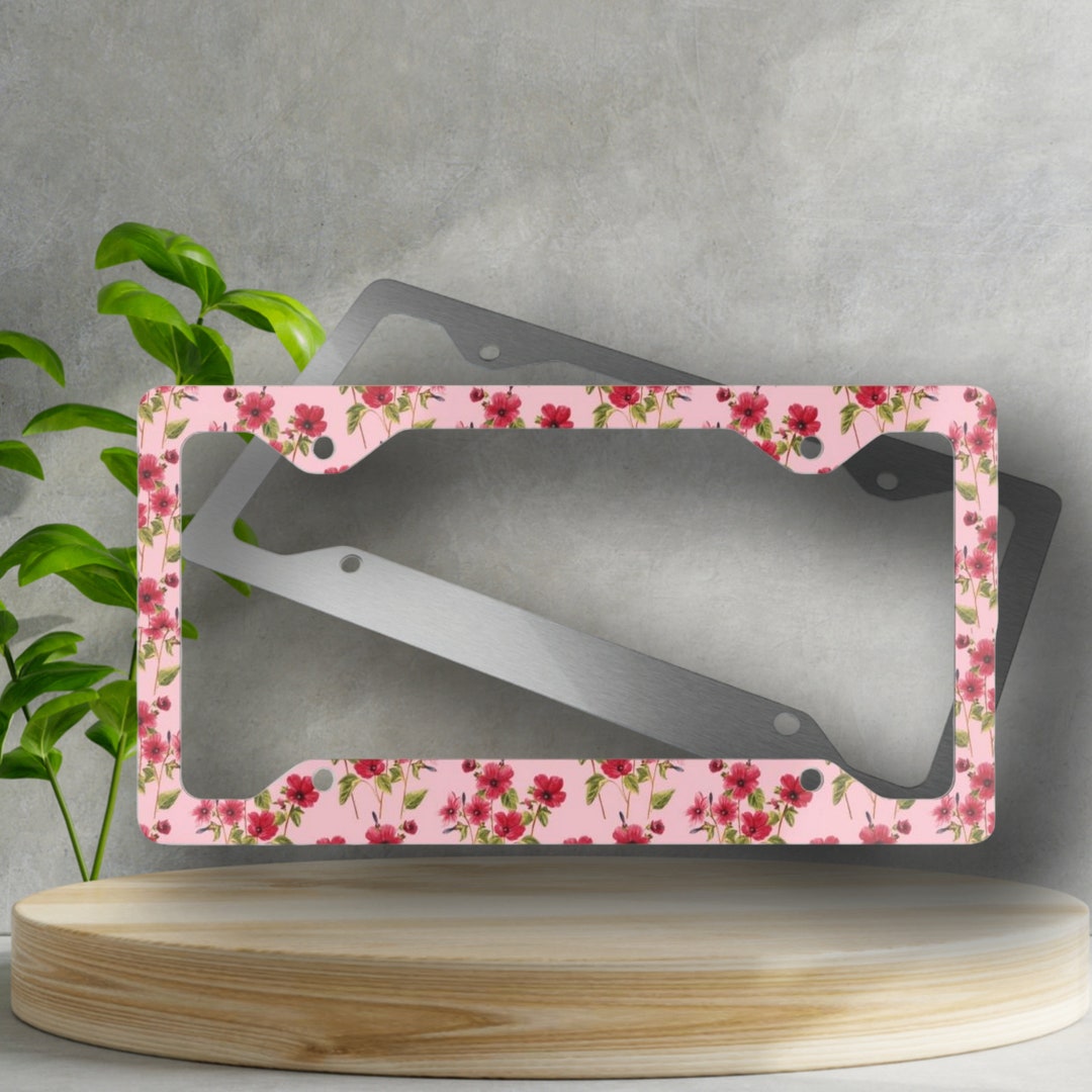 Red & Pink Floral License Plate Frame - Novelty License Plate Cover ...