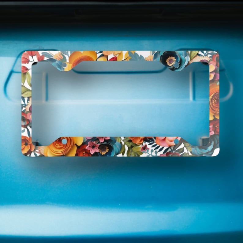 3D Bright Floral Metal License Plate Frame - Novelty License Plate ...