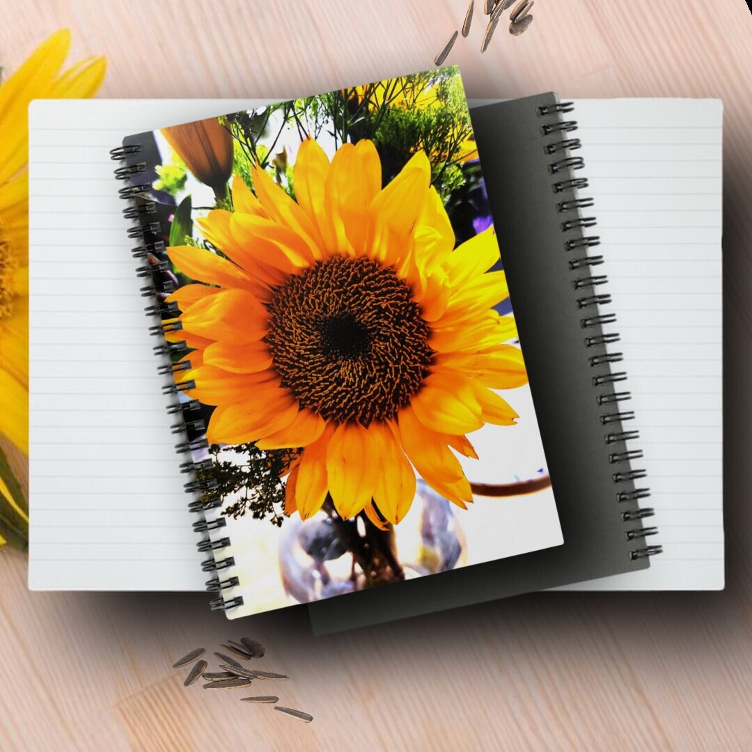 Sunflower Spiral Notebook Rustic Farmhouse Log Book With Ruled Lines ...