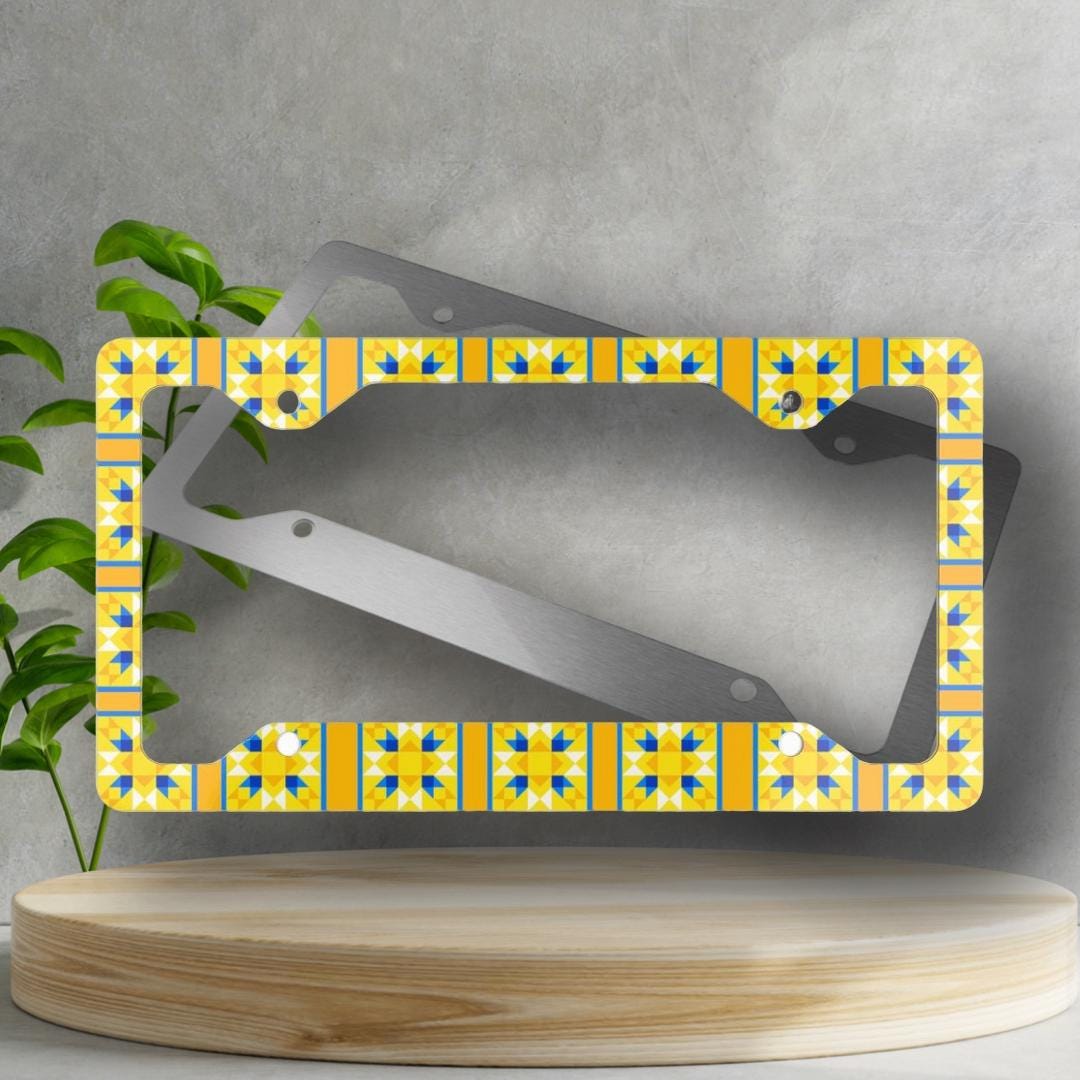 Yellow Quilt Block License Plate Frame - Novelty License Plate Cover ...
