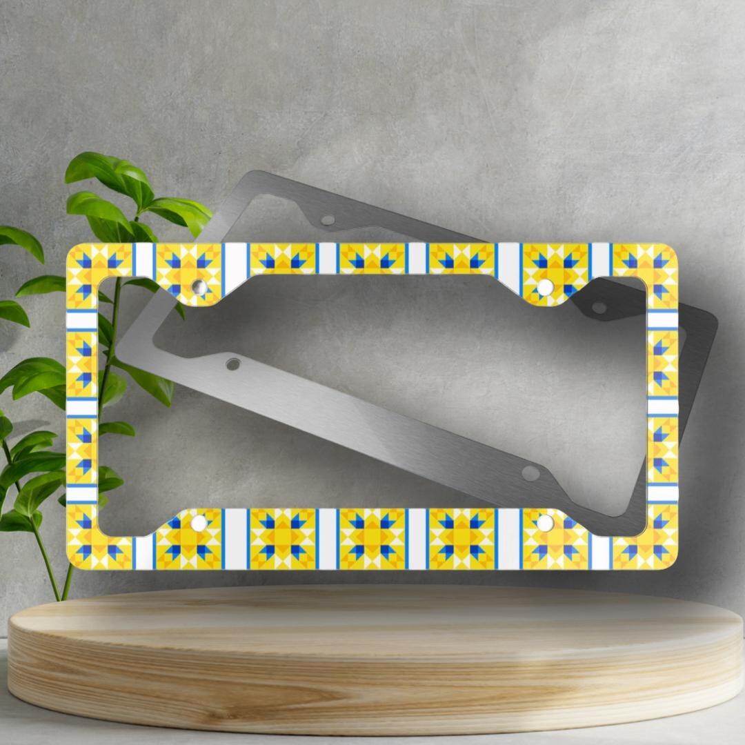 Yellow & White Quilt Block License Plate Frame - Novelty License Plate ...