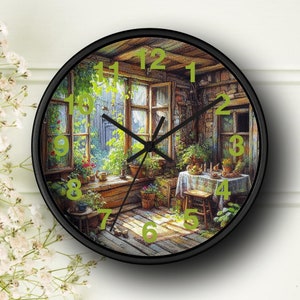 Cottage Pictorial Wall Clock Country Style Wooden Frame Unique Home ...
