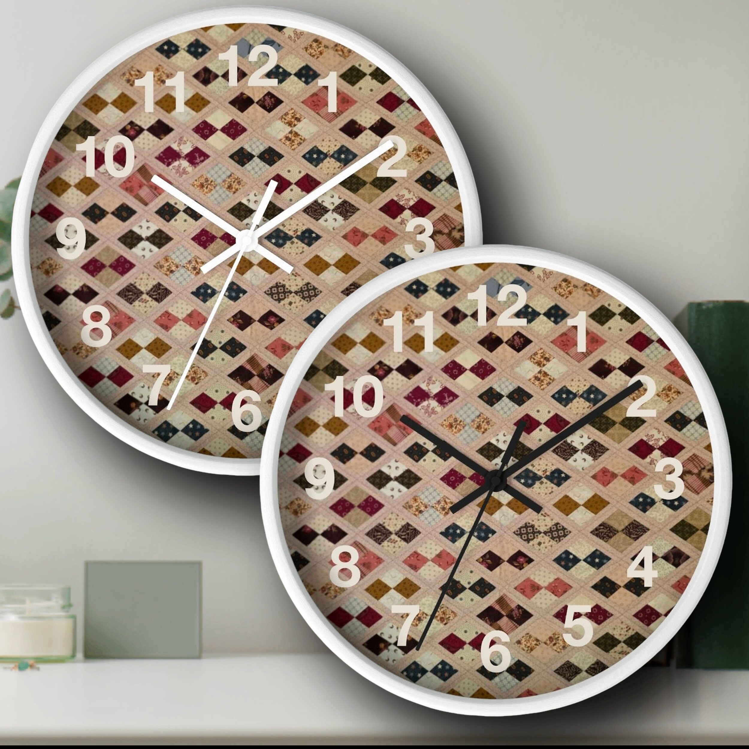 Diamond Quilt Print Wall Clock - Rustic Home Decor, Farmhouse Wall ...