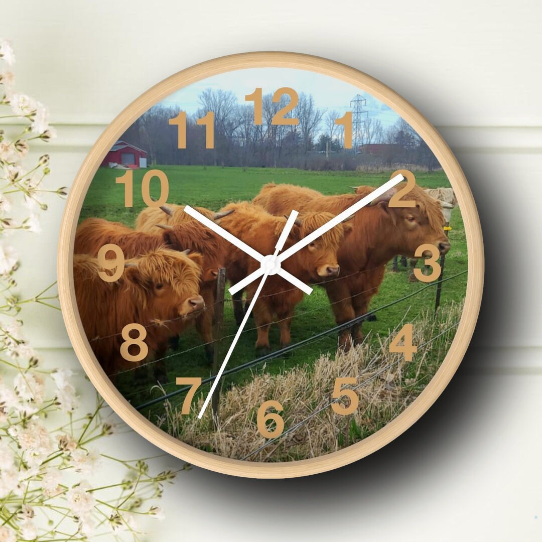 Rural Highland Cows Wall Clock Rustic Farmhouse Decor, Ranchers ...