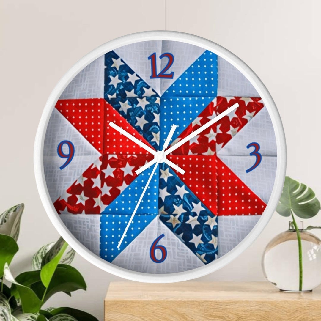 USA Quilt Wall Clock Quilt Block Design Clock, Country Wall Clock ...