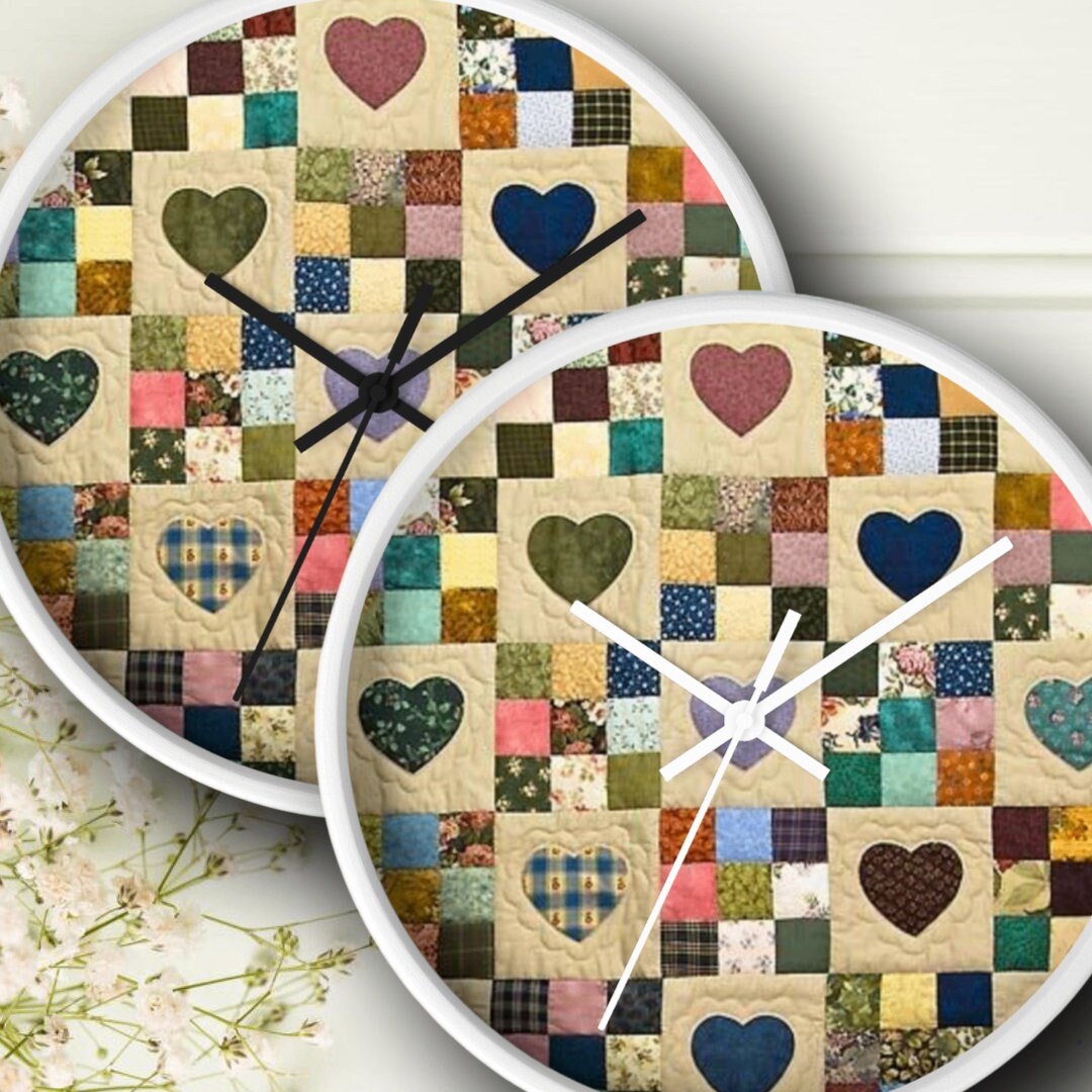 Sewing Timepiece Wall Clock - Realistic Quilted Print - Country ...