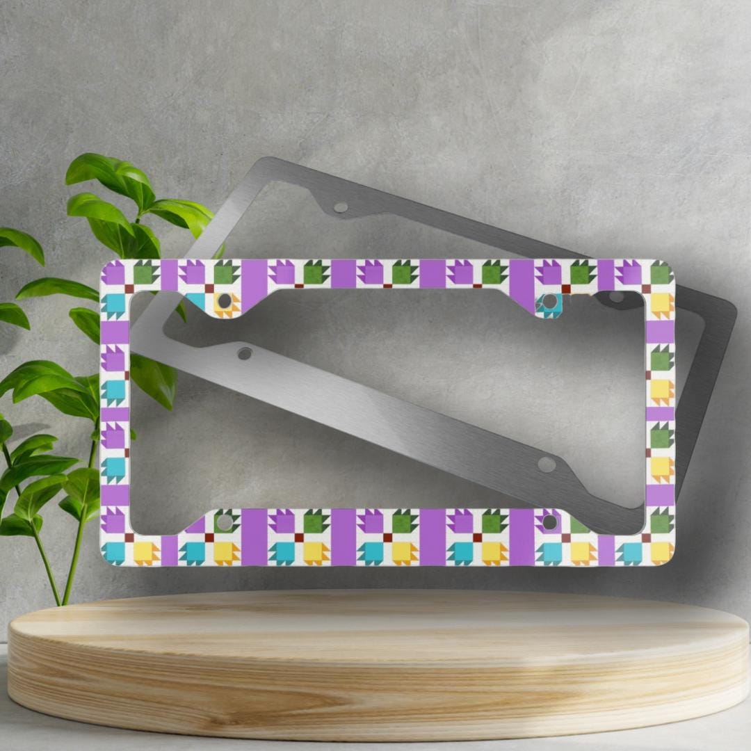 Purple Quilt Block License Plate Frame - Novelty License Plate Cover ...