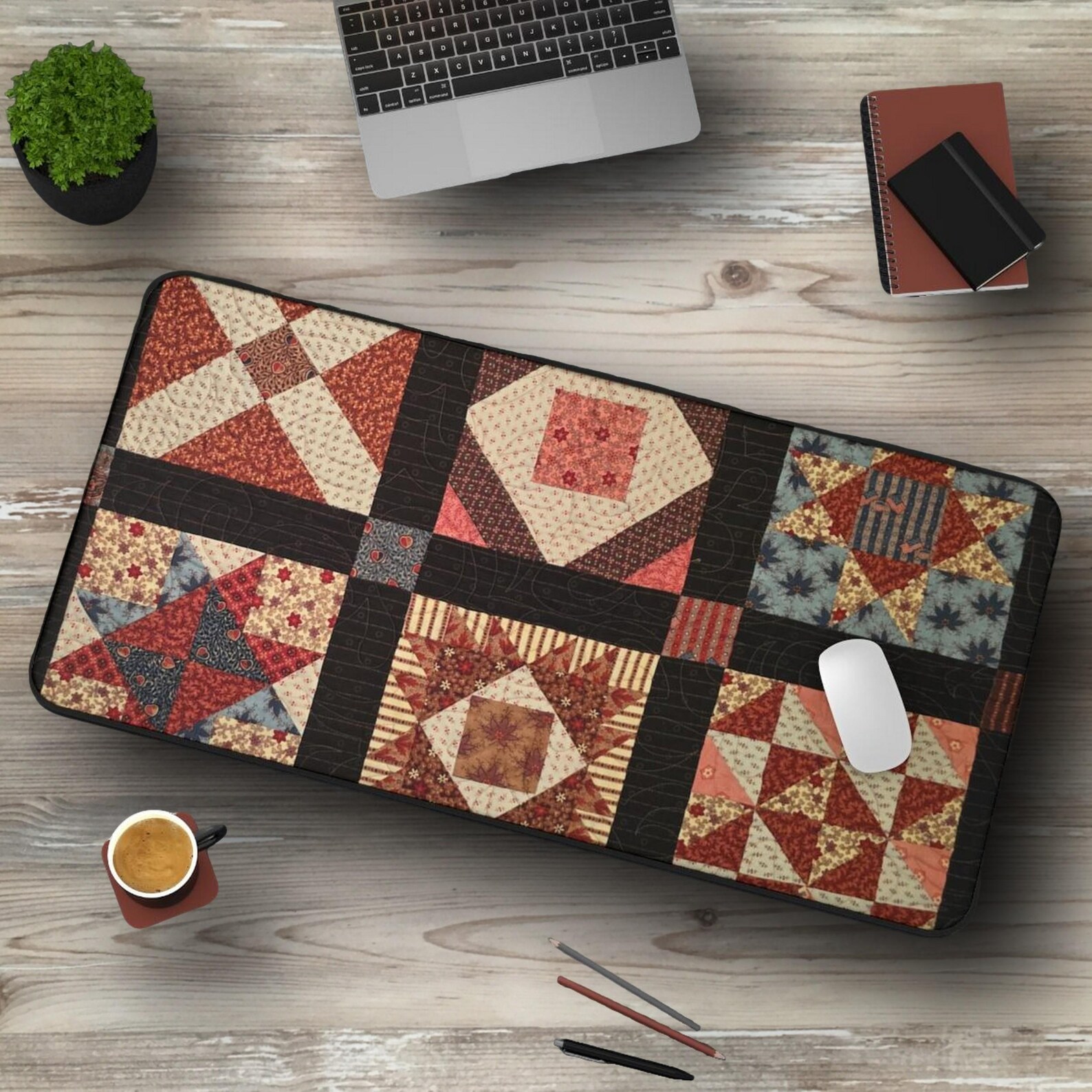 Country Quilt Block Desk Mat, Office Computer Mat, Craft Mat ...