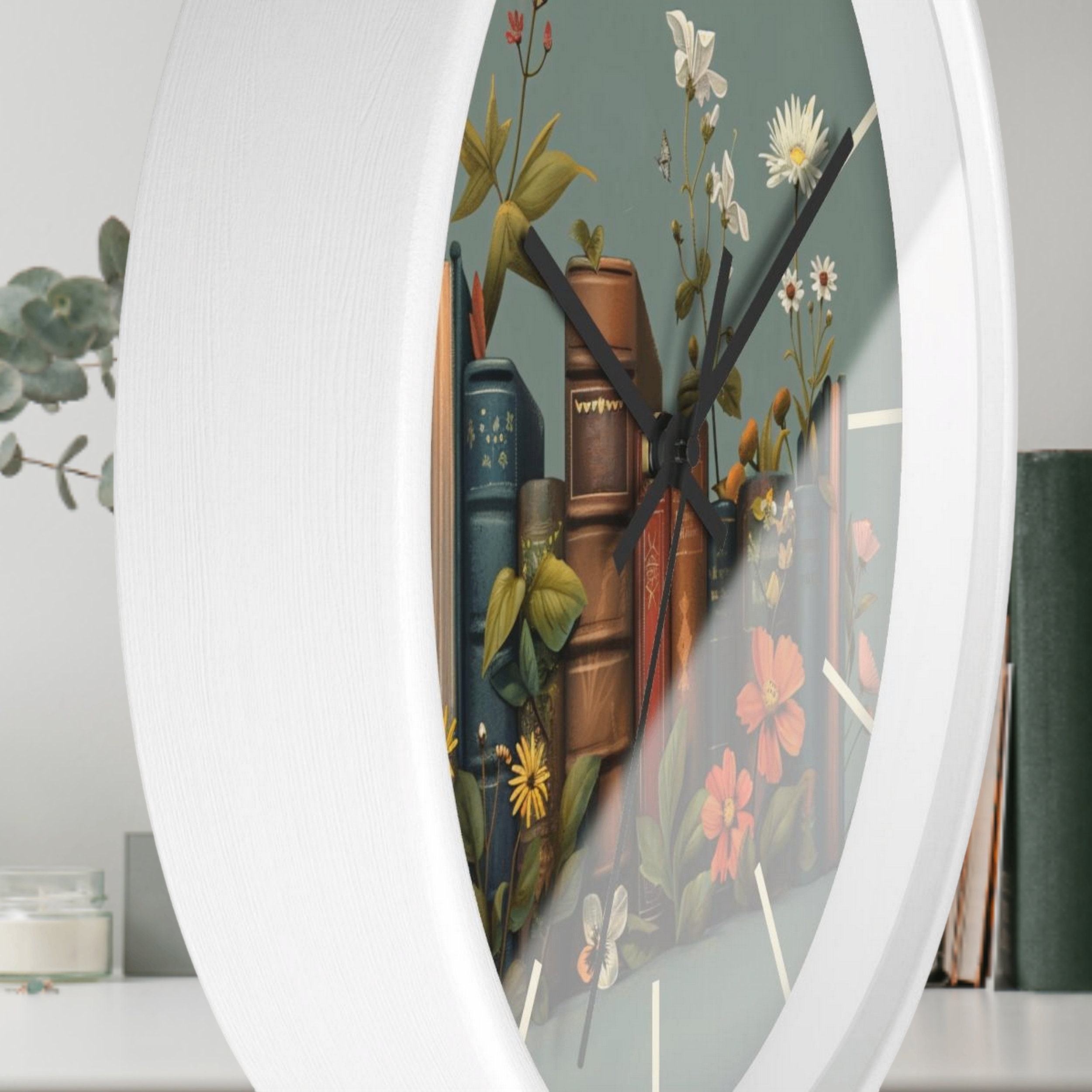 Whimsical Wildflower Wall Clock Flowers & Books Clock, Literature Wall ...