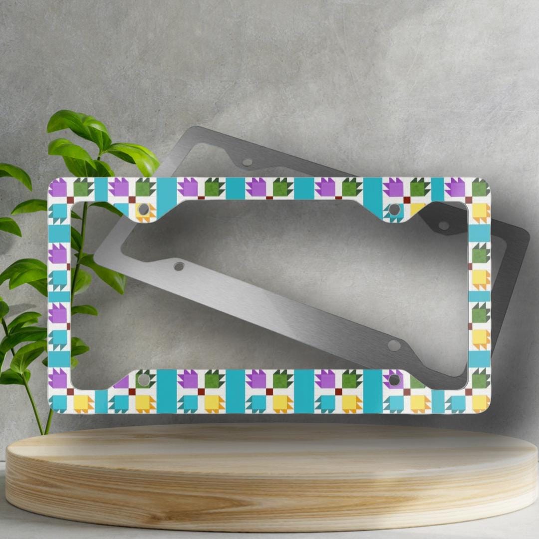 Teal Quilt Block License Plate Frame - Novelty License Plate Cover ...