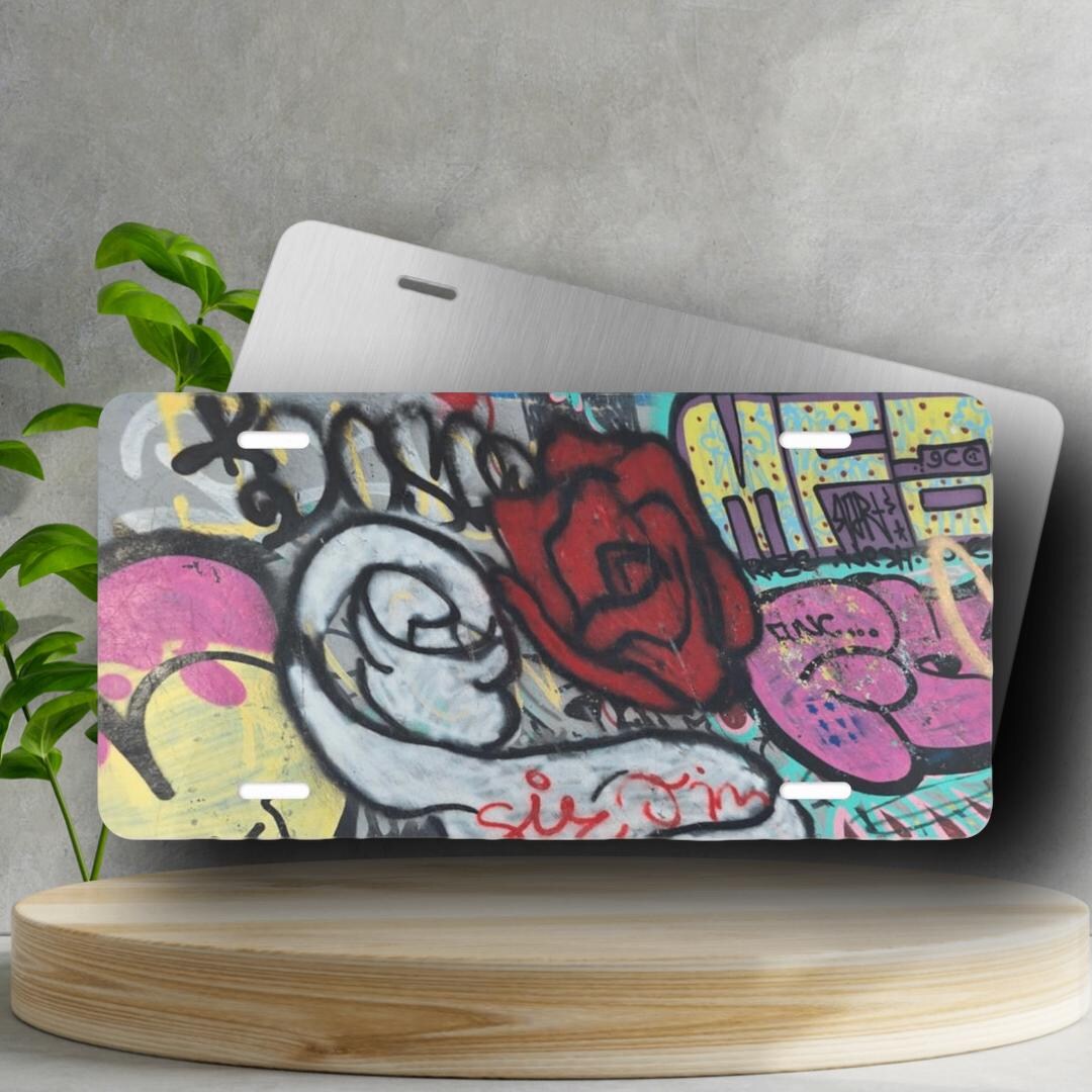 Red Rose Graffiti Vanity Plate - Original Print License Plate, Brushed ...