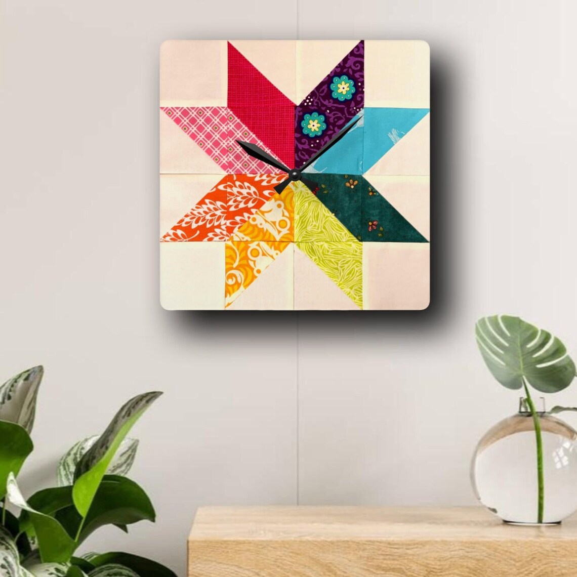 Quilt Block Wall Clock Stylish Acrylic Home Decor for Sewers Perfect ...