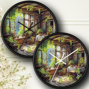 Cottage Pictorial Wall Clock Country Style Wooden Frame Unique Home ...