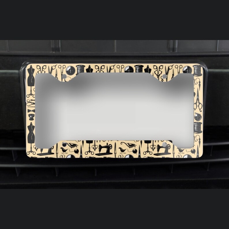 Peach & Black Sewing Room License Plate Frame - Novelty License Plate ...