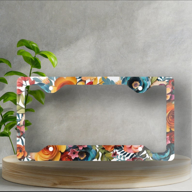 3D Bright Floral Metal License Plate Frame - Novelty License Plate ...