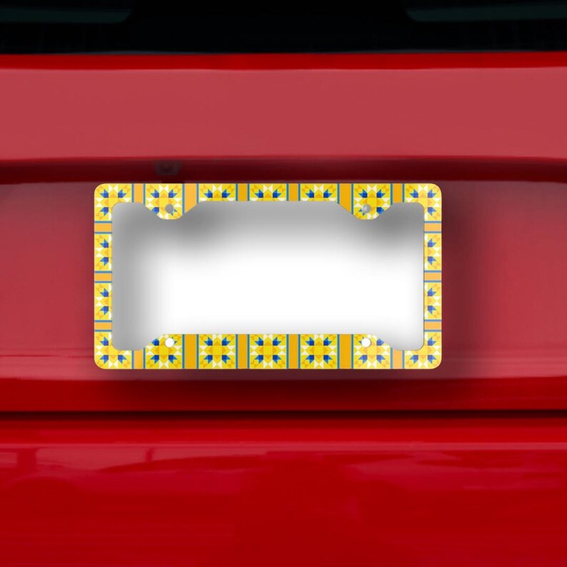 Yellow Quilt Block License Plate Frame - Novelty License Plate Cover ...