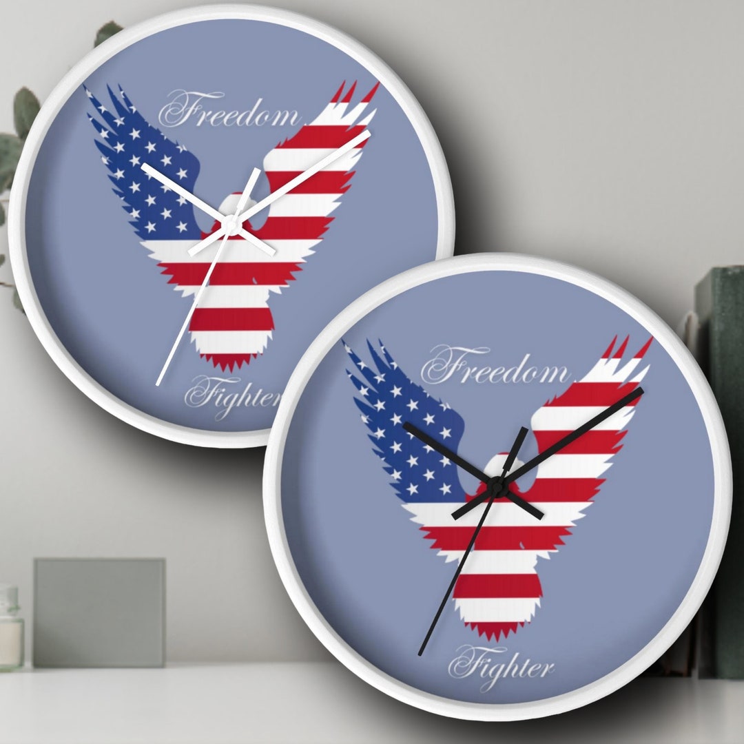 USA Eagle Wall Clock - Patriotic Clock, Eagle Wall Decor, Farmhouse ...