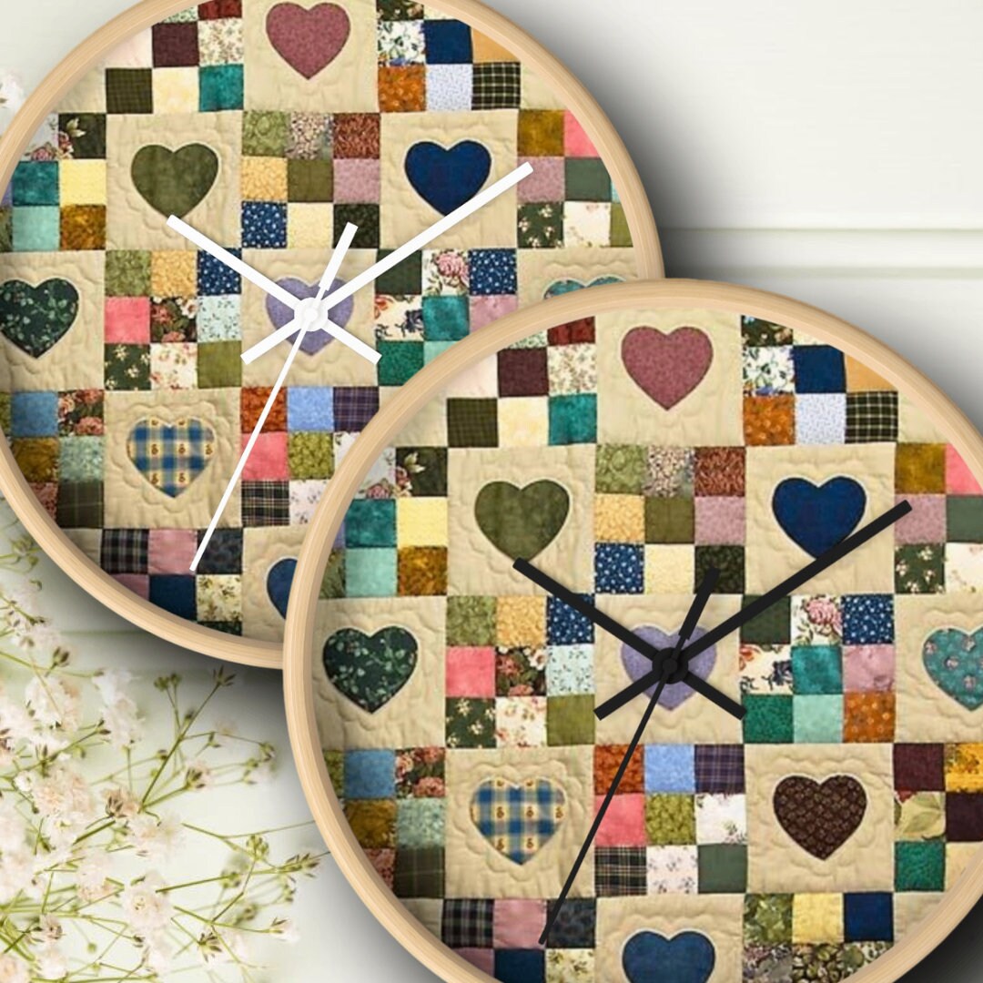 Sewing Timepiece Wall Clock - Realistic Quilted Print - Country ...