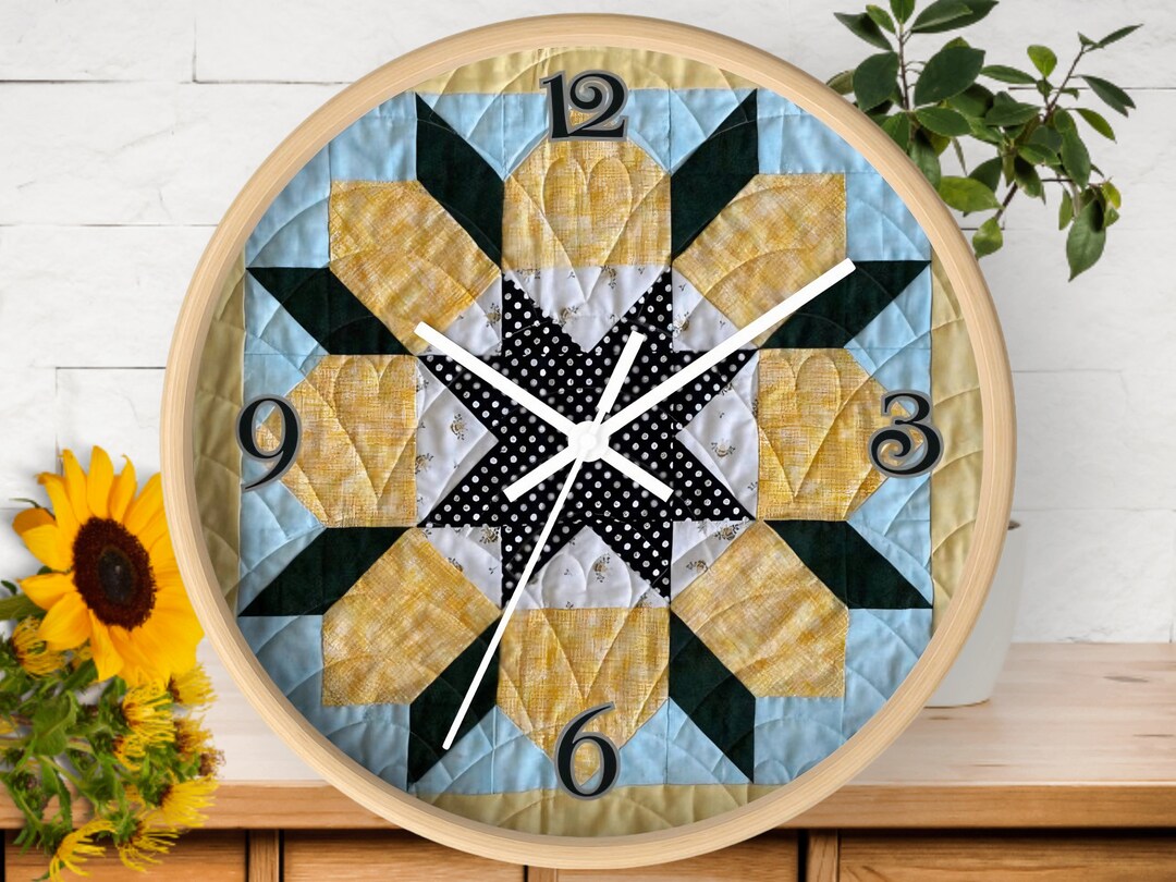 Quilted Sunflower Wall Clock Charming Sunflower Clock, Country Wall ...