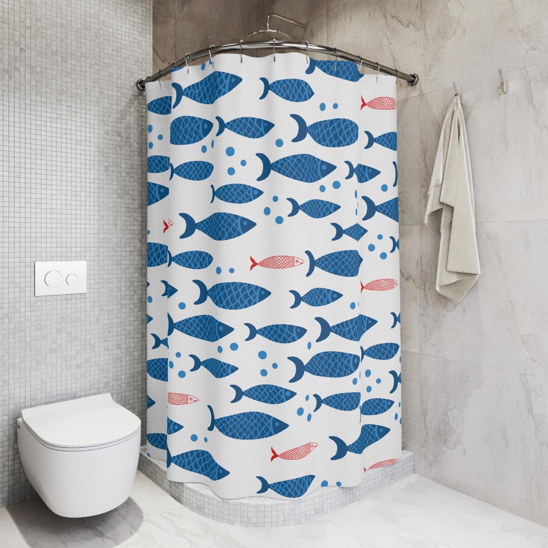 Blue & Red Fish Shower Curtain - Cottage Core Home Decor, Fisherman ...