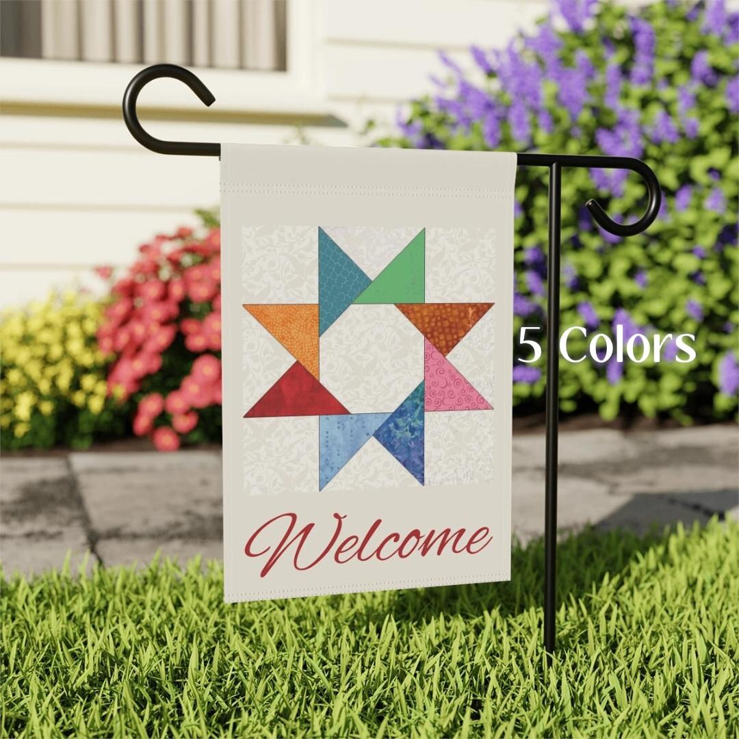 Red Quilt Block Welcome Banner or Flag - Quilt Garden Banner - Indoor ...