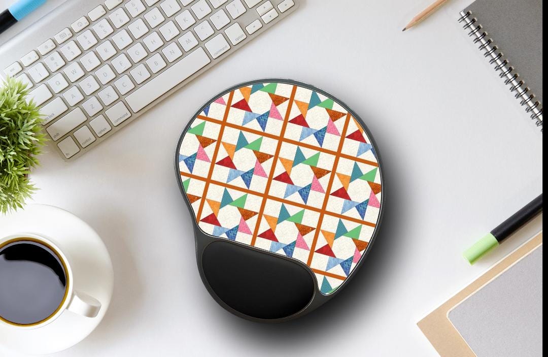Rust Quilt Block Mouse Pad With Wrist Rest, Office Decor, Home Office ...