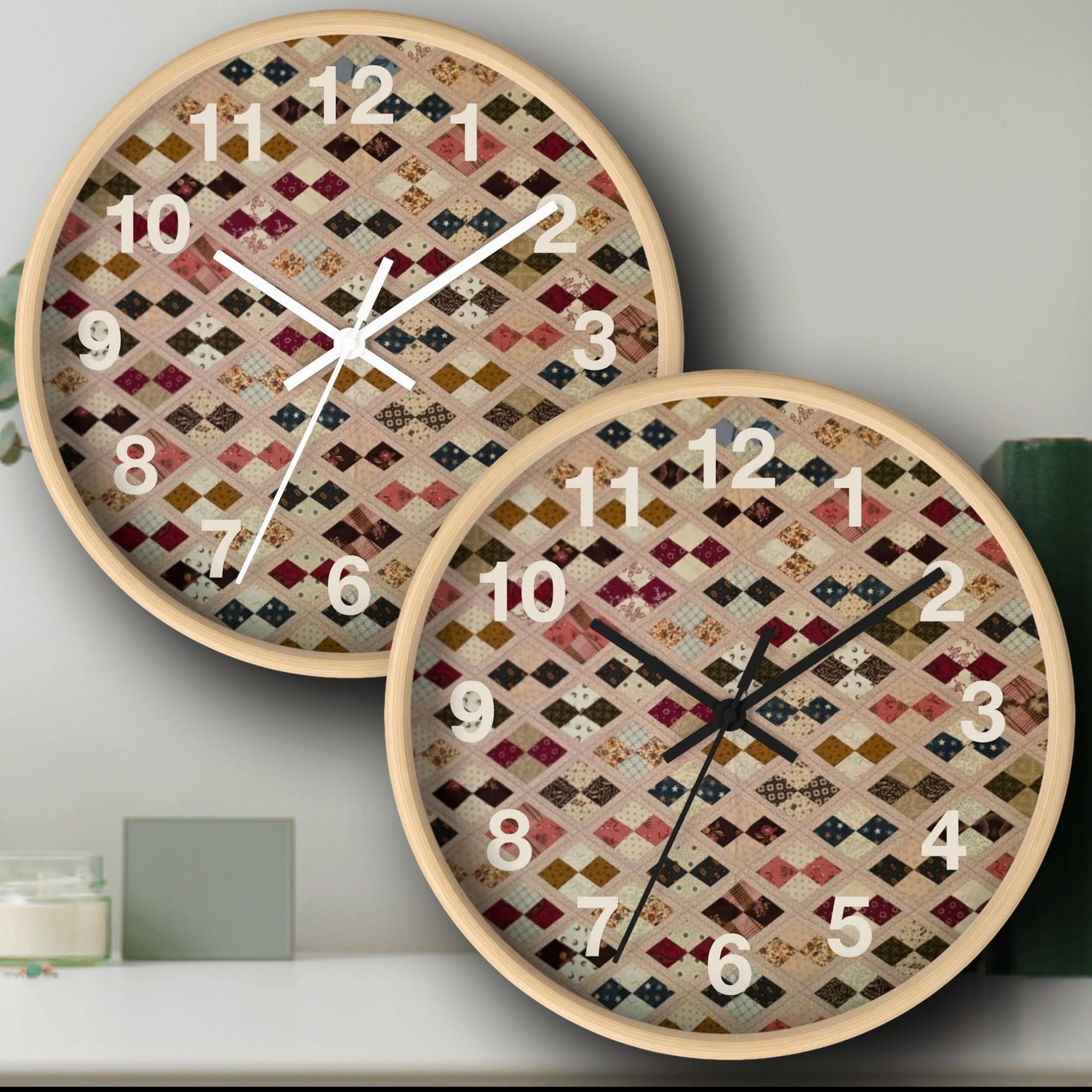 Diamond Quilt Print Wall Clock - Rustic Home Decor, Farmhouse Wall ...